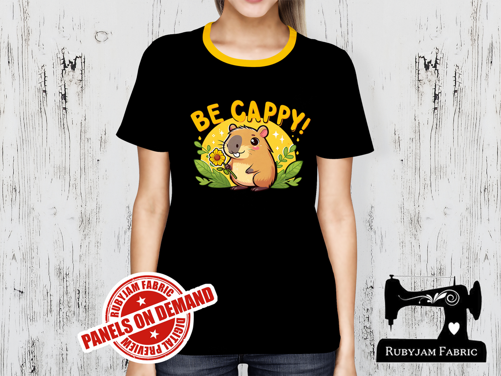 Be Cappy Capybara - BLACK - Panels On Demand – Rubyjam Fabric