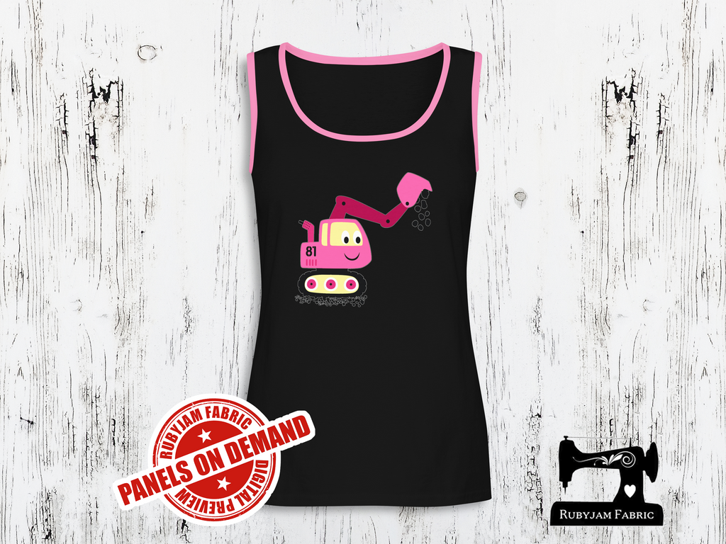 Diggers Pink Excavator - BLACK - Panels On Demand – Rubyjam Fabric