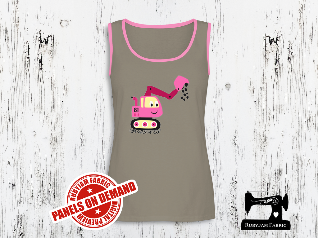 Diggers Pink Excavator - LIGHT GREY - Panels On Demand – Rubyjam Fabric