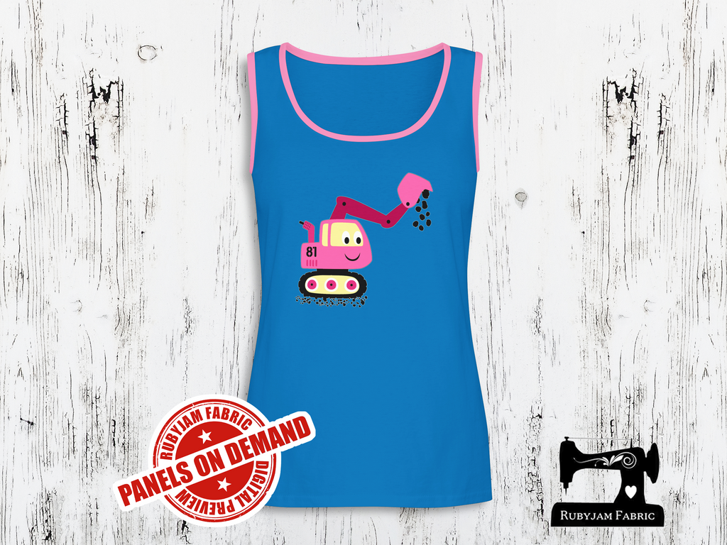 Diggers Pink Excavator - TURQUOISE - Panels On Demand – Rubyjam Fabric