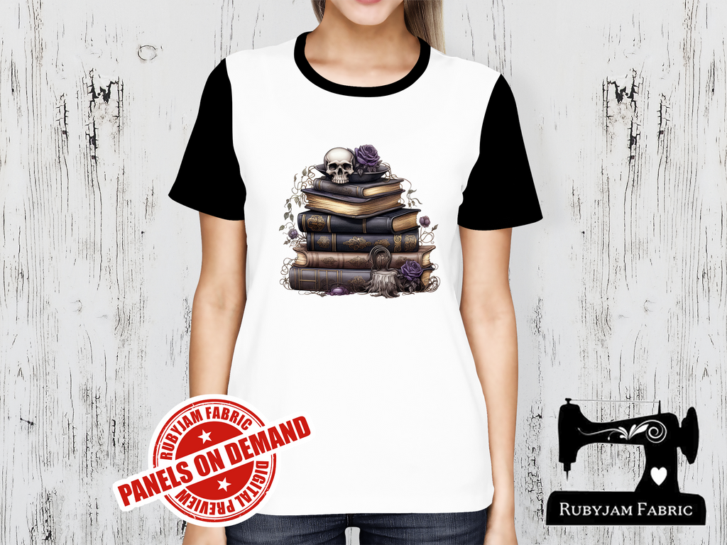 Gothic Book Stack - WHITE - Panels On Demand – Rubyjam Fabric
