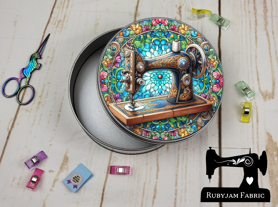 Stained Glass Sewing Machine - Sewing Storage Tin (Round) - Bespoke ...