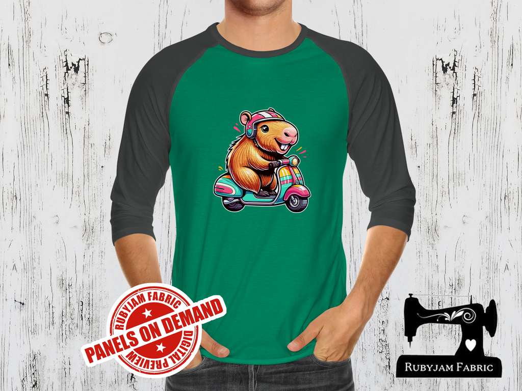 Scooter Capybara - GREEN - Panels On Demand – Rubyjam Fabric
