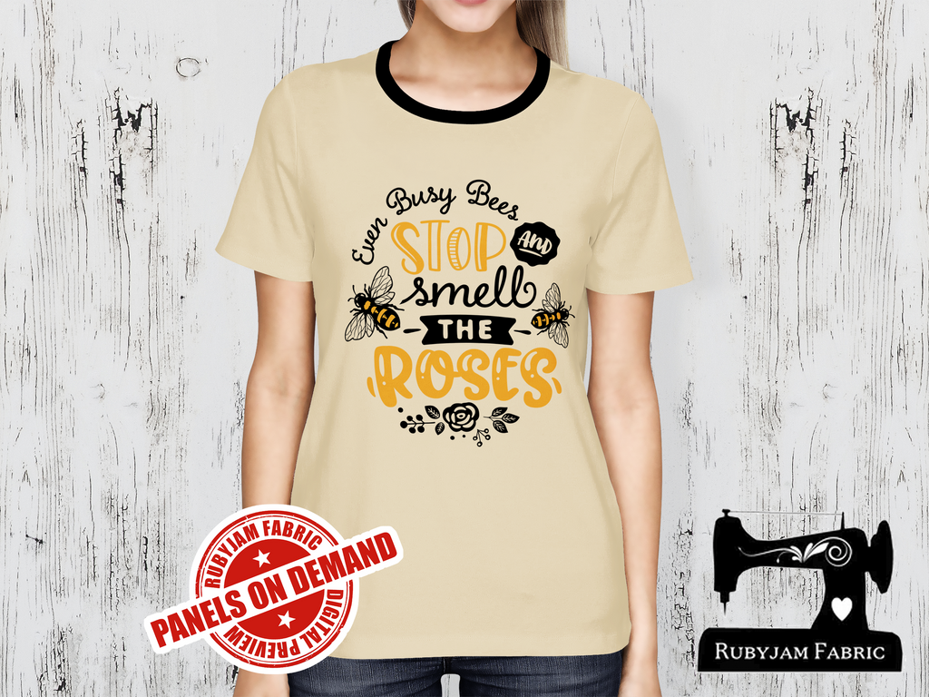 Busy Bees Smell the Roses - SAND BEIGE - Panels On Demand – Rubyjam Fabric