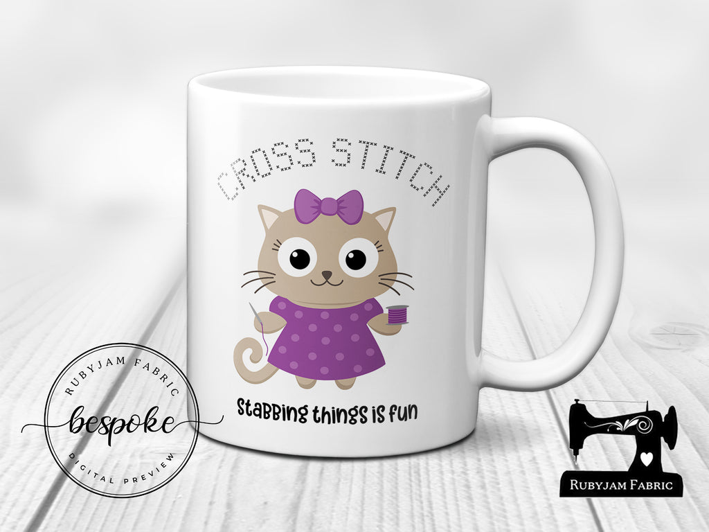 Cross Stitch, Stabbing Things Is Fun - Mug - Bespoke – Rubyjam Fabric