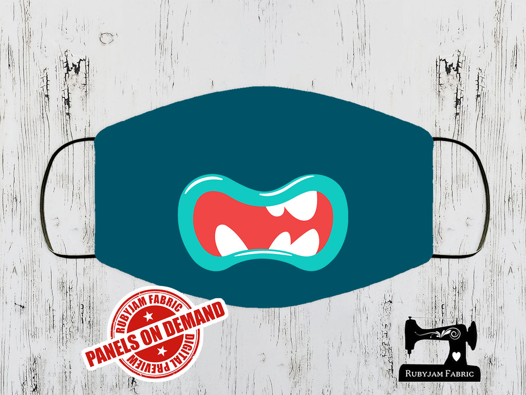 Monster Face Mask Panel - TEAL - Panels On Demand – Rubyjam Fabric