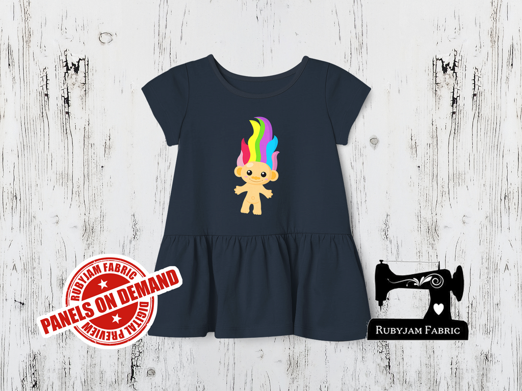 Troll Doll Rainbow Hair - NAVY BLUE - Panels On Demand – Rubyjam Fabric