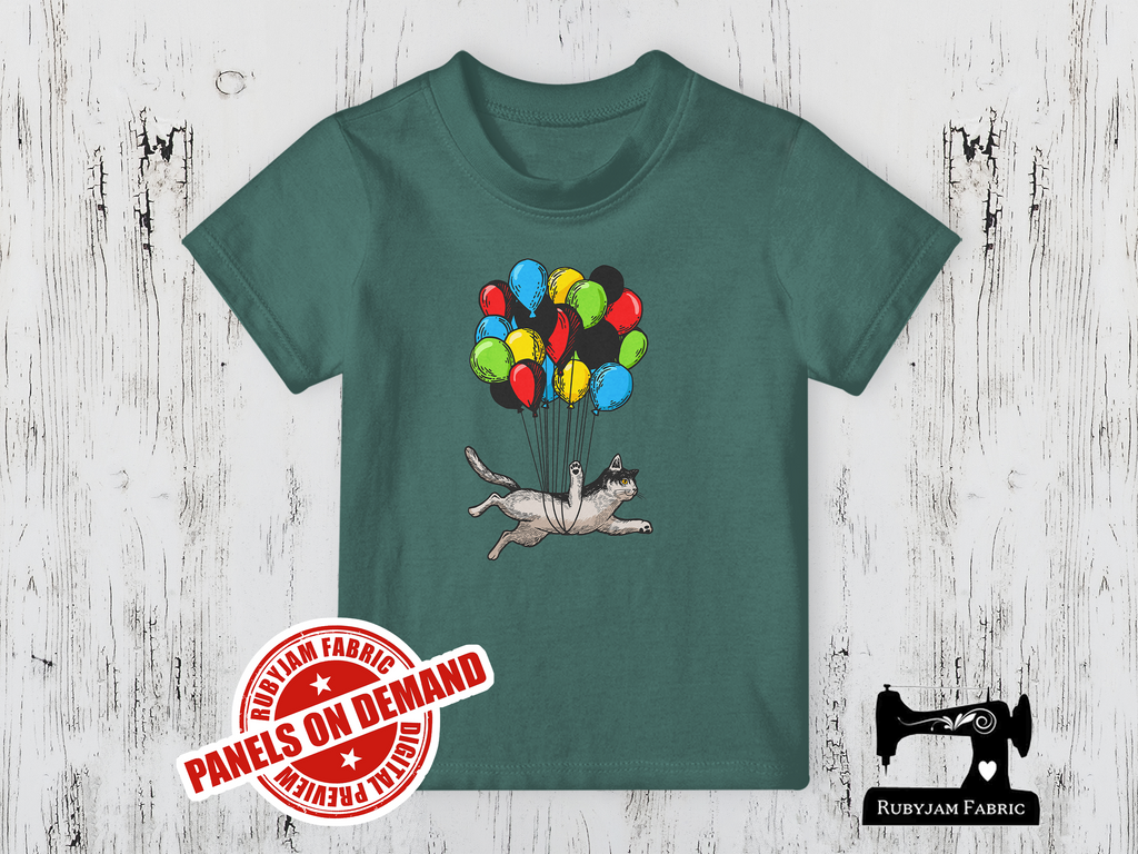Balloon Cat - SAGE GREEN - Panels On Demand – Rubyjam Fabric
